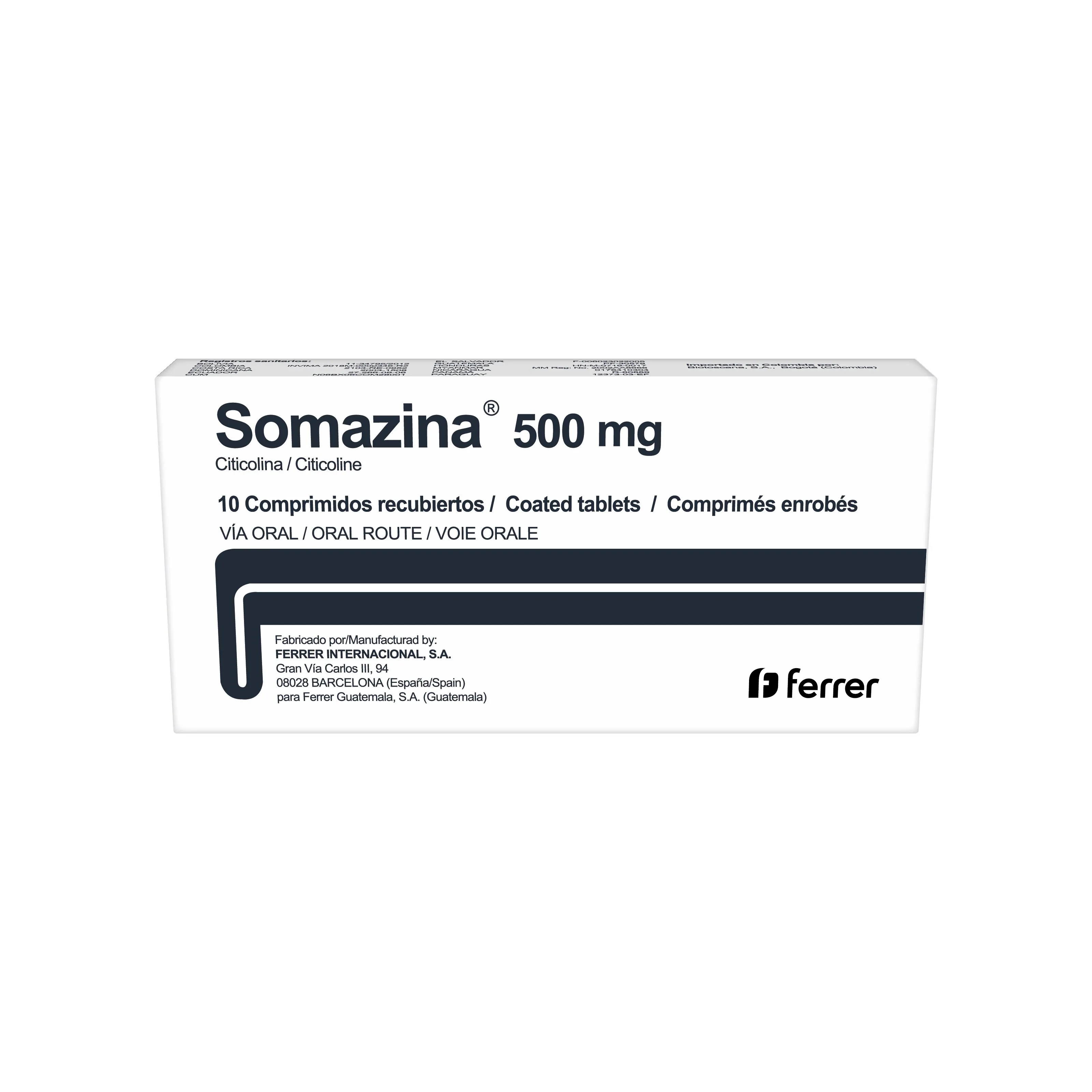 Somazina 500 Mg Caja 10 Tabletas | Galenica | Medicamentos Confiables